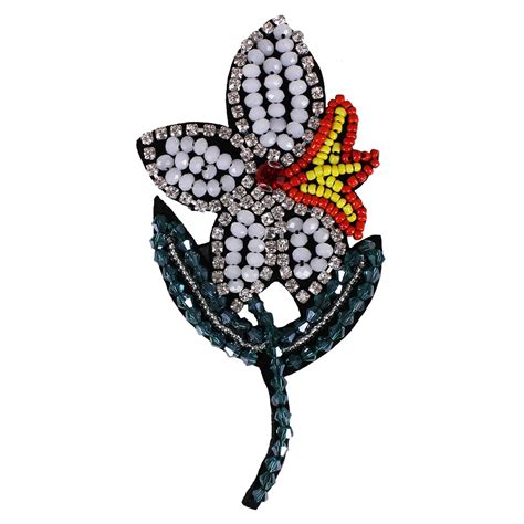 10pieces Beaded Flower Rhinestones Patches Sew On Crystal Applique