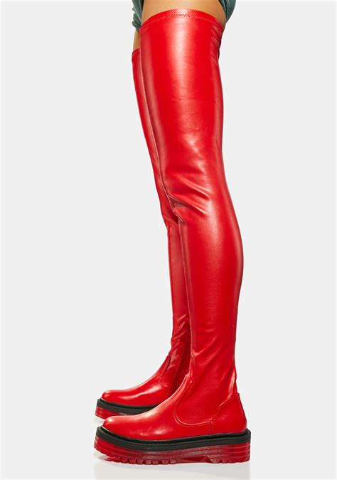Azalea Wang Platform Thigh High Boots Red Dolls Kill