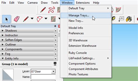 default tray sketchup как включить