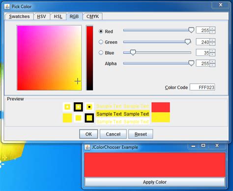 java jcolorchooser example onlinetutorialspoint