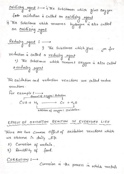 Chemical Reaction And Equation Handwritten Notes For 10th Science