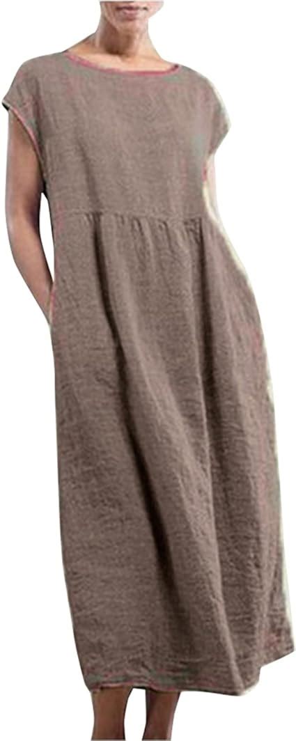 Alcrisp Leinenkleid Damen Sommer Italien Sommerkleid High Waist
