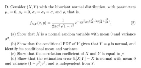 Solved Consider X Y With The Bivariate Normal