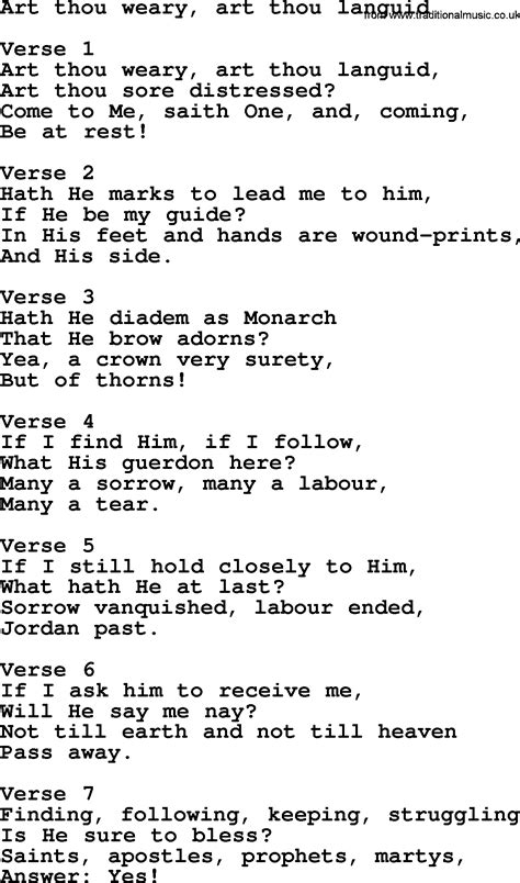 Art Thou Weary Art Thou Languid Apostolic And Pentecostal Hymns And