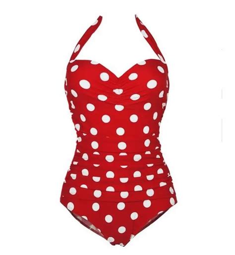 Vintage Polka Dot One Piece Bathing Suit Women Halter Retro Plus Size