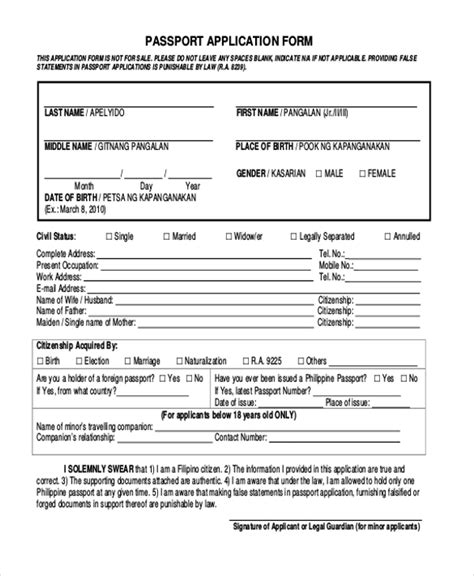 Passport Application Form Sample Printable Form 2024