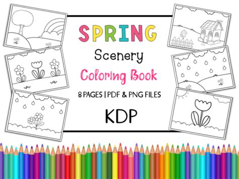 Kdp Spring Scenery Coloring Book And Pages Graphic By Miss Cherry Designs