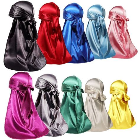 10 Pieces Silky Durags Long Tail For Women Men Satin Durag 360 Wave