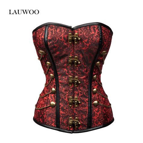 Lauwoo Arrive Women Retro Floral Corest Goth Brocade Corset Full Steel