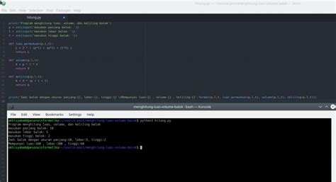 tutorial python membuat program menghitung volume balok dengan python
