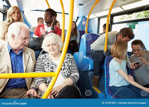 Interior Of Bus With Passengers Stock Image Image Of Pensioner