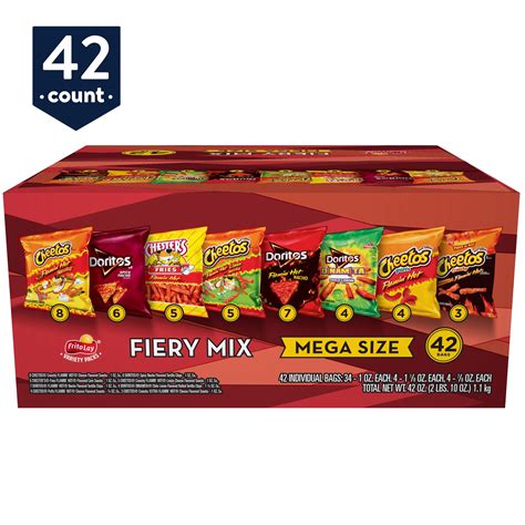 Frito Lay Fiery Mix Chips And Snacks Variety Pack Snacks 42 Count