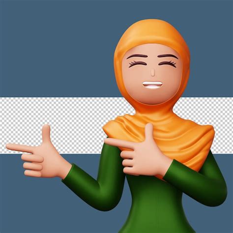 Premium Psd Happy Excited Woman Pointing To The Side Cute Cartoon