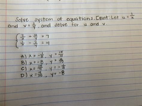 solved solve system of equations [hint let u 1 x and