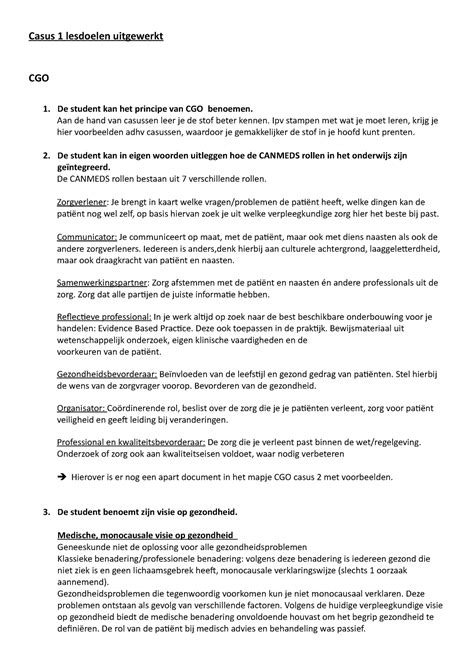 Casus 1 Lesdoelen Uitgewerkt Casus 1 Lesdoelen Uitgewerkt Cgo 1 De