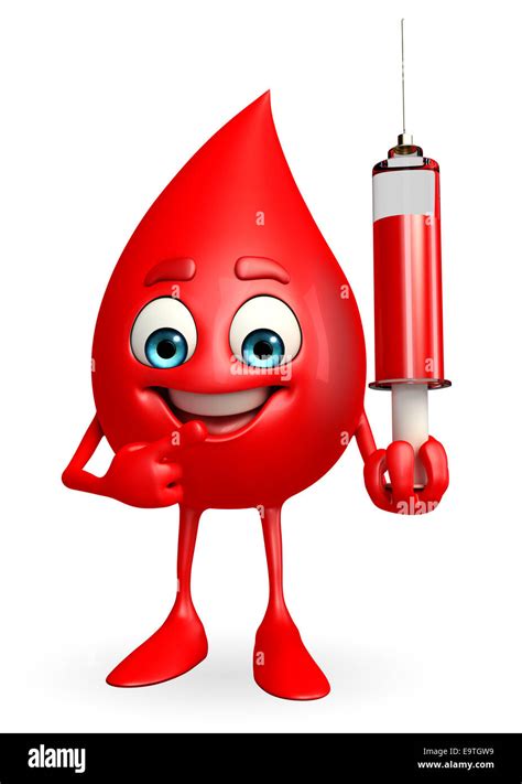 Personaje De Dibujos Animados De La Gota De Sangre Con La Inyección