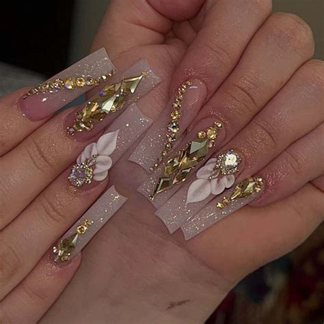 Danmanr Coffin Press On Nails Pink Full Cover Flower