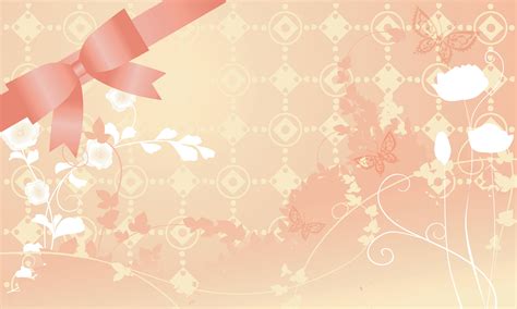 ピンクの花のイラスト・フリー素材／壁紙・背景no 701『赤リボン・淡い色彩』