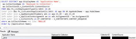 sccm sql query to find collections used for app deployment configmgr