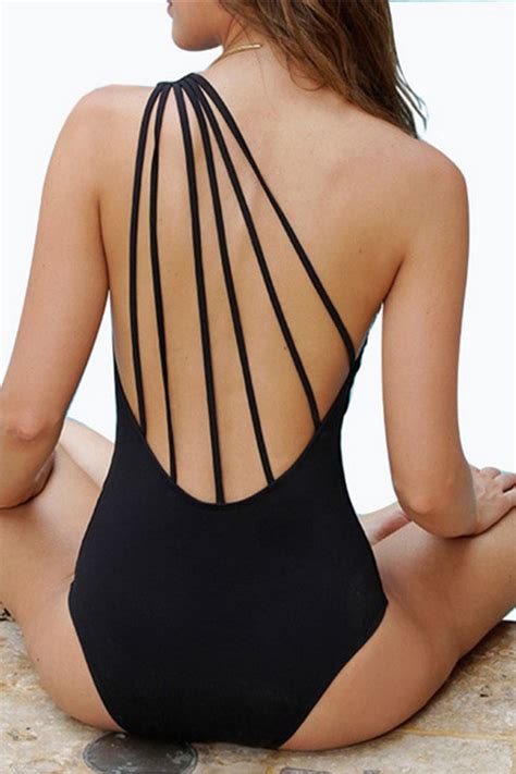 Iyasson Sexy One Shoulder Strappy One Piece Swimsuit