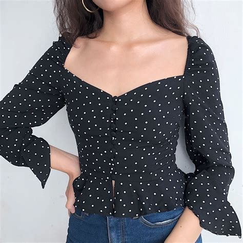Itgirl Shop Aesthetic Clothing Polka Dot Retro Flared Sleeves Black