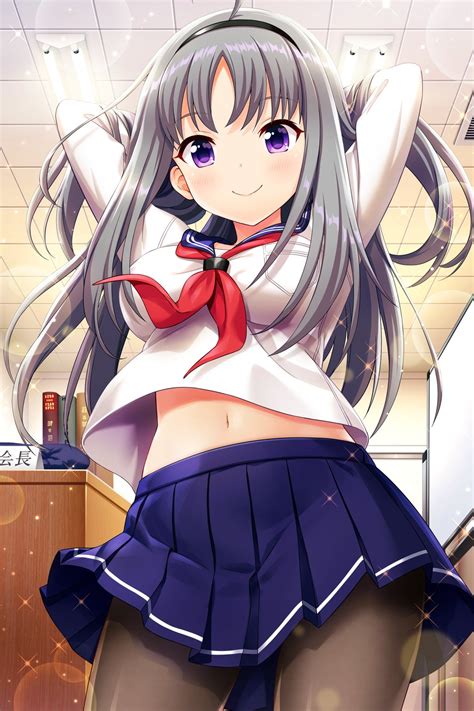 Safebooru 1girl Ahoge Alternative Girls Arms Behind Head Black