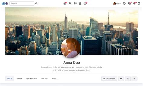 facebook profile page template bootstrap 5 and material design