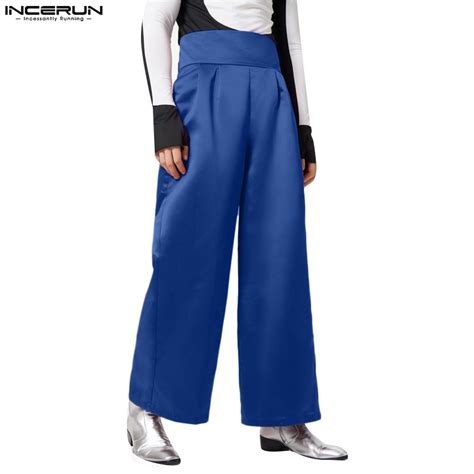 Incerun Mens 3colors Western Style High Waist Solid Color Silk Long