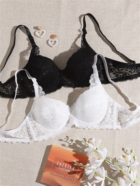 2pack Floral Lace Underwire Bra Set Shein Uk