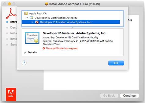 mac package certificate has expired for adobe acrobat or reader