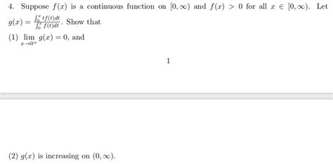 solved 4 suppose f x is a continuous function on [0 ∞ and