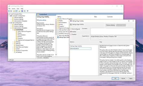 how to block specific settings on windows 10 version 1809