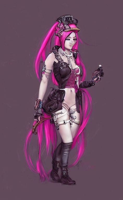Prompthunt Pink Hair Girl Dressed With Inspirations From Steampunk