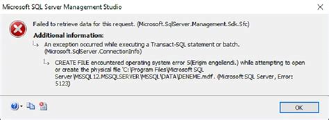 sql server da failed to retrieve data for this request hatası sql