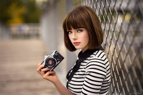 Wallpaper Brunette Women Outdoors Camera Face Portrait Bokeh