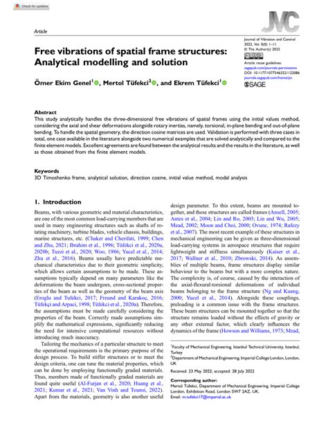 Pdf Free Vibrations Of Spatial Frame Structures Analytical Modelling