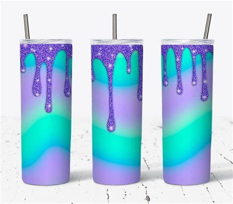 Iridescent Purple Glitter Drips Sublimation 20oz Skinny Etsy