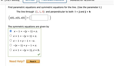 Solved Find Parametric Equations And Symmetric Equations For