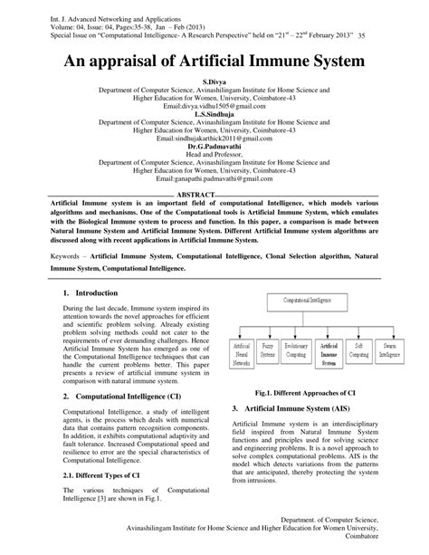 pdf an appraisal of artificial immune system