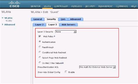 external web authentication with wireless lan controllers configuration