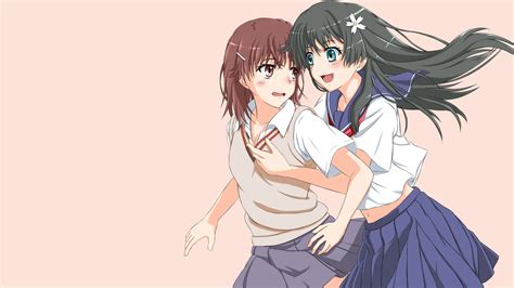 2girls Black Hair Blush Brown Eyes Brown Hair Flowers Green Eyes Hug