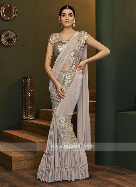 Beautiful Ready Pleated Light Grey Saree