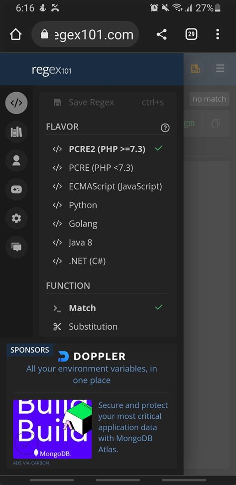 what regex flavor used by grafana developers and api grafana labs
