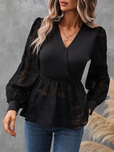 Solid Lantern Sleeve Peplum Top In 2023 Tops Peplum Top Women Fash