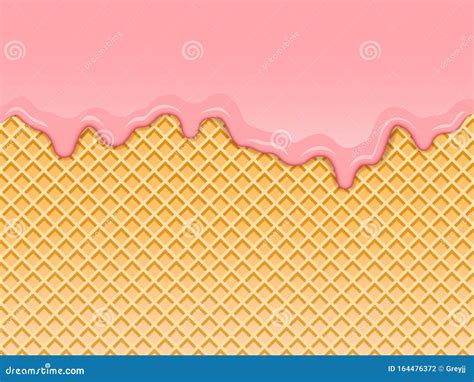 Sorvete Rosa Derretido Sobre Fundo De Waffle Ilustração Do Vetor