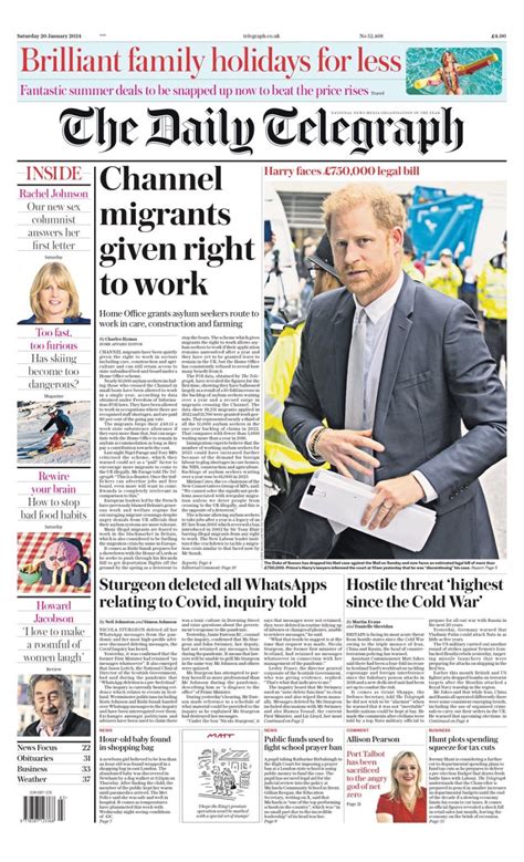 Daily Telegraph Front Page 20th Of January 2024 Tomorrows Papers Today