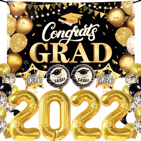 Buy Gold 2022 Balloons And Graduation Banner Pack Of 42 Congrats