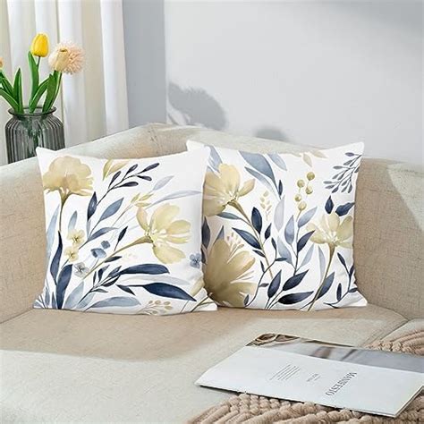 Bonhause Blue Floral Throw Pillow Covers 18 X 18 Inch