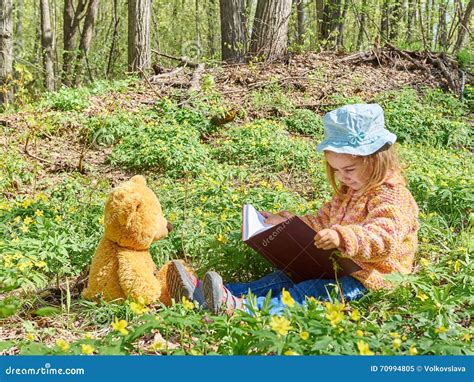 Cute Girl Reading Book Teddy Bear Stock Image Image Of Bear Concept
