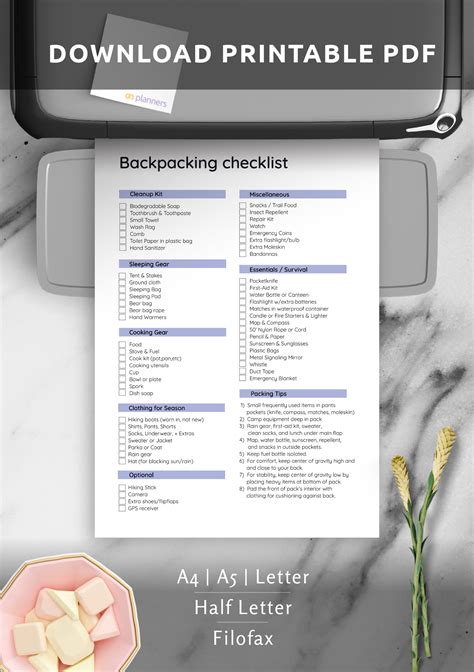 Printable Backpacking Checklist